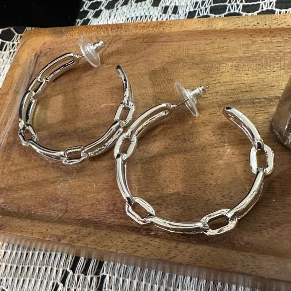 Jewelry | Fashion Chain Link Hoops Silver Tone Metal | Poshmark
